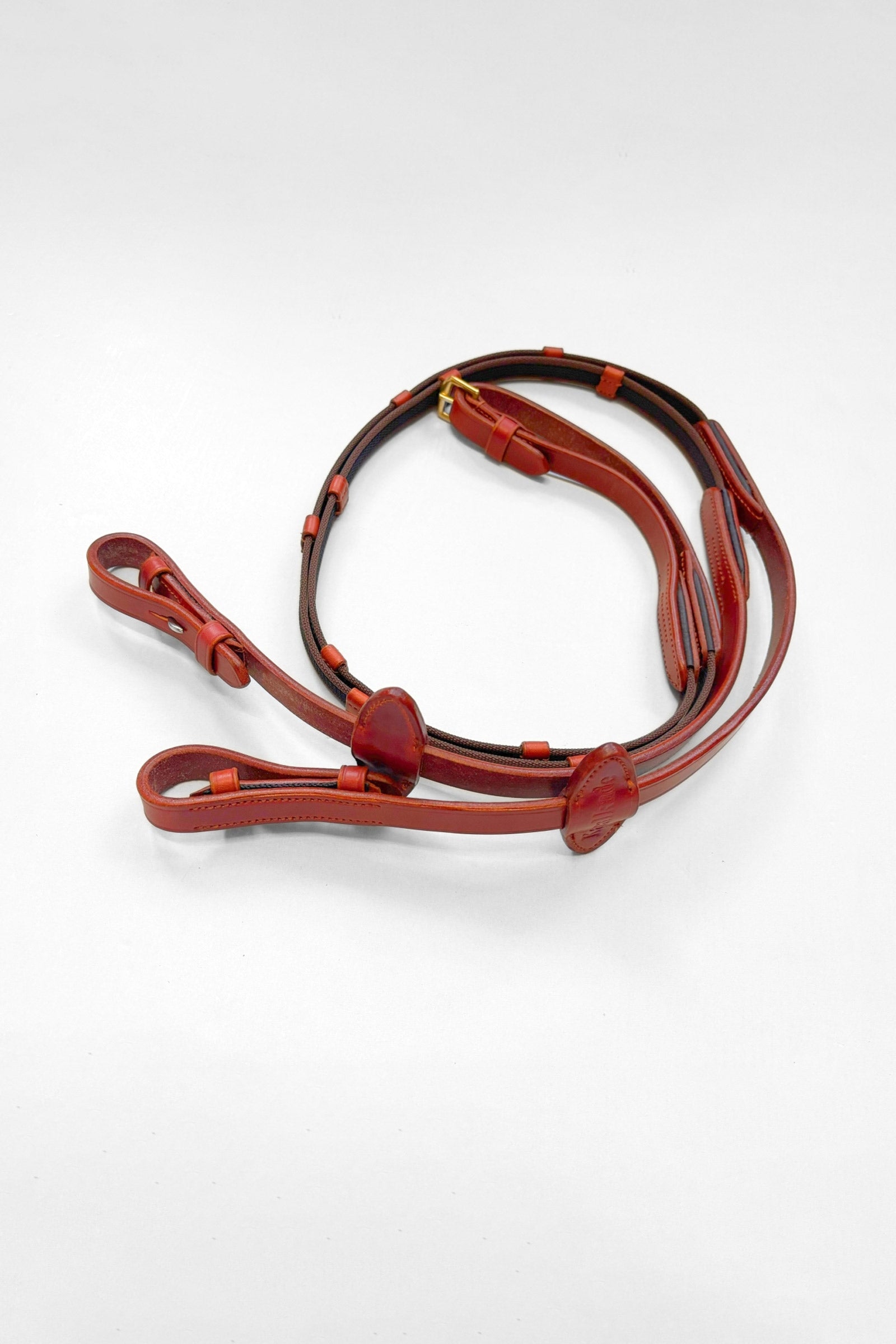 rubberen teugels met haakjes en 5 stops, 16 mm Cognac-Brass PII – horze